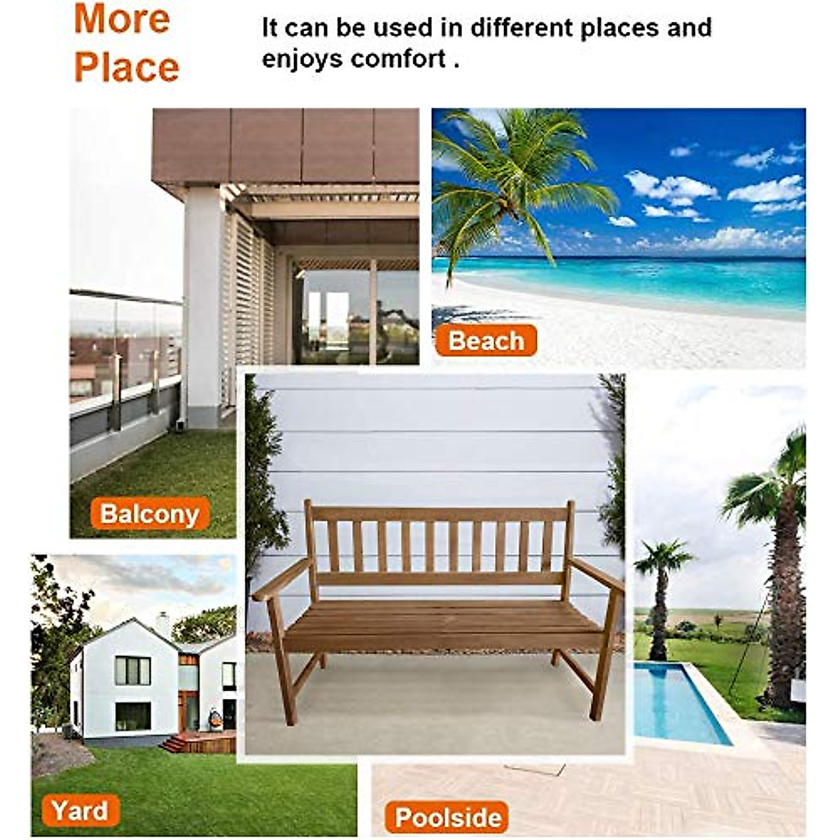 Patio Wood Bench Outdoor Garden Bench, Park Bench 705lbs Outside Porch Chair,Acacia Wood Furniture for Pool Backyard Balcony Deck Lawn Garden Yard Decor Patio ,Natural Oiled,48" W x 22" D x 33" H