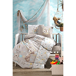 paradise RANFORCE 100% Cotton Baby Bedding, Heart Teddy Bear Themed Duvet Cover Set, Crib Bedding for Baby Girls,