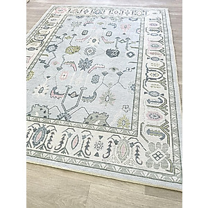 Cream Blue Oushak Rug, Modern Rugs, Vintage, Turkish, Eclectic, Floral, Pastel, Washable, Small Throw, Accent Area Rug for Living Room, Bedroom, Kitchen, Bathroom, 2'5"x4'9