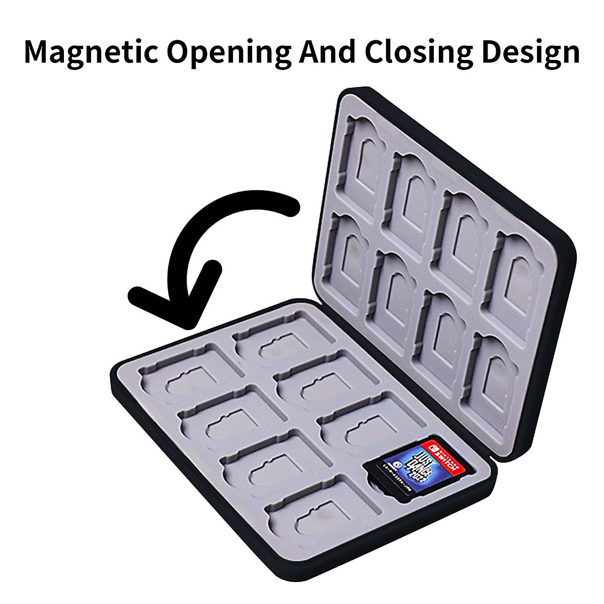 Wesoke Game Card Case for Nintendo Switch/OLED/Lite or Micro SD Memory Cards, Portable Black Game Card Storage Holder Box Cartridge Case with 16 Game Card Slots & Magnetic Closure & Hard Shell