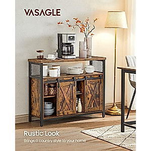 VASAGLE Buffet Sideboard Storage Cabinet with Adjustable Shelf and Sliding Barn Door, Open Compartment, 13 x 39.4 x 31.5 Inches, Rustic Brown and Black