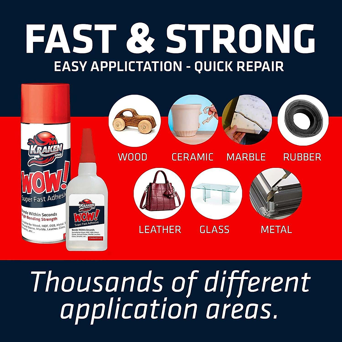 Kraken Bond Wow! CA Glue (2 x 1.75 oz.) with Spray Adhesive Activator (2 x 6.75 fl oz.) - Cyanoacrylate Glue, CA Glue with Activator, CA Glue for Woodworking, Crazy Glue, Craft Glue | 2 Pack