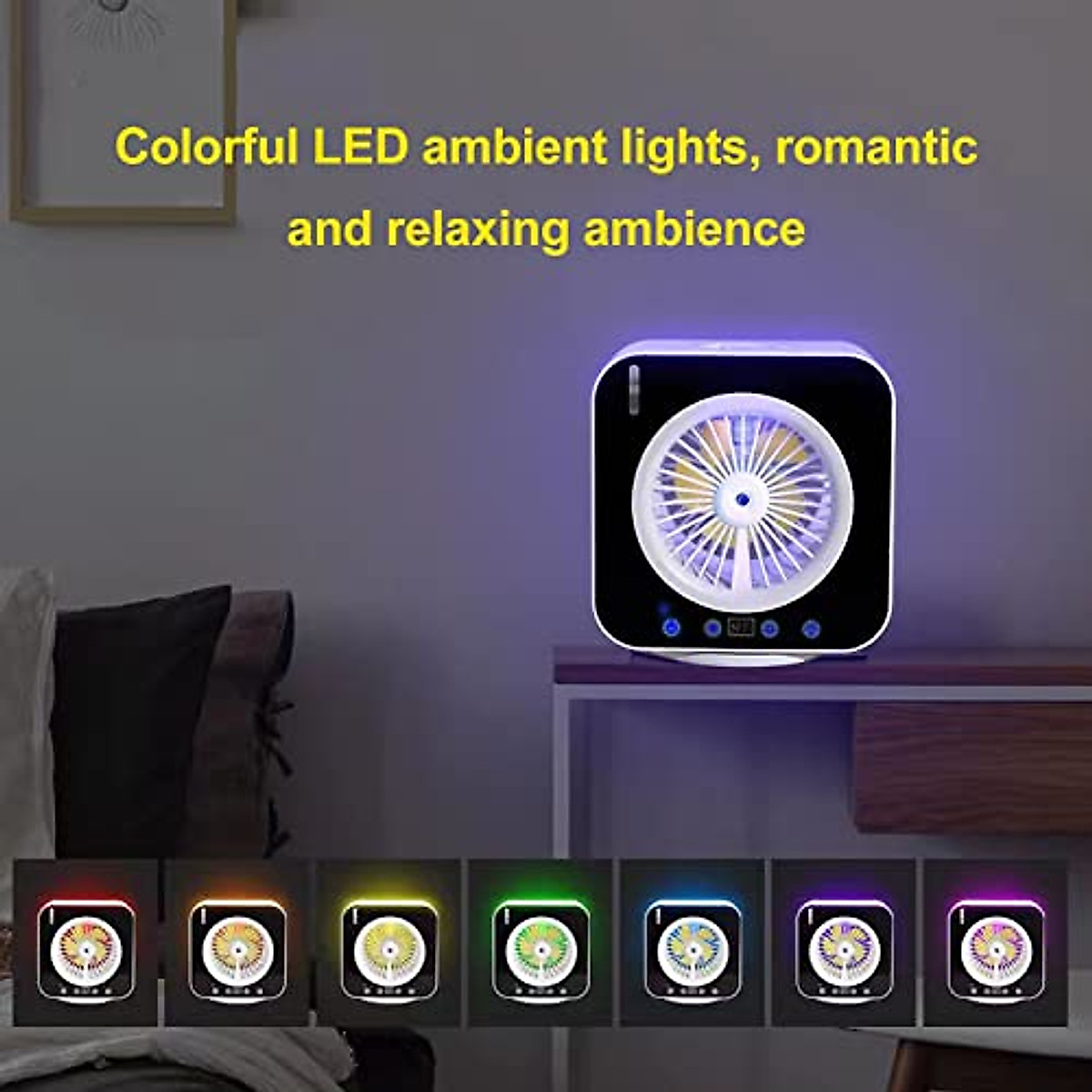 Mini Portable Air Conditioner Fan, LED Touch Oscillation Evaporative Air Cooler Fan 3 Speeds, USB Rechargeable Battery Powered Air Conditioner with Humidifier for Room Home Office Camping