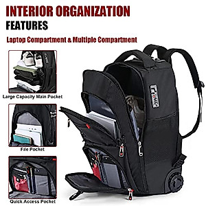 star cloud SC Large Rolling Backpack with Wheels - 22 inch Durable Material Roller Computer Rucksack - Travel Commuter Wheeled Bag, Carry on Luggage Bag Trolley Suitcase,22 * 14.6 * 9.5(H*W*D)