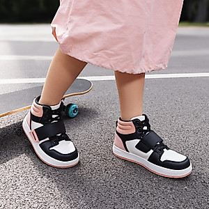 DREAM PAIRS Boys Girls High Top Sneaker LilLegends Skyhigh Basketball Shoes,Size 5 Big Kid,Black/White/Pink,Freestyle-K