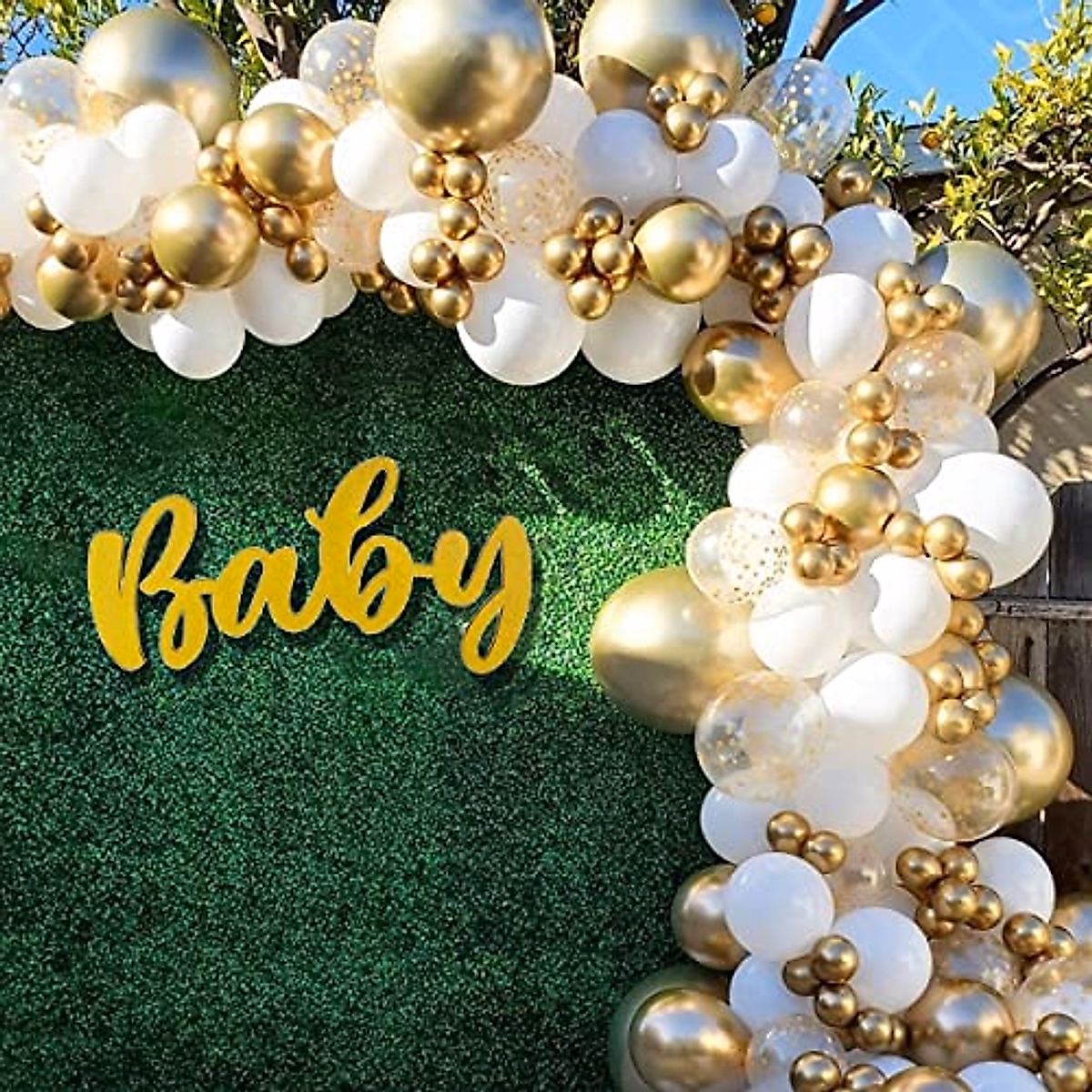 125Pcs DIY Gold White Balloons Garland Kits with 18/12/10/5Inch Metallic Chrome Balloons for Birthday Party Celebration Graduation Wedding Baby Shower Ceremony Anniversary Balloon Chain (Gold White)
