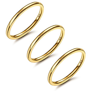 LOYALLOOK 1.5mm 14K Gold Filled Rings Stacking Rings for Women Stainless Steel Plain Thin Ring Knuckle Thumb Statement Rings Midi Band Rings Comfort Fit Gold Tone, 8