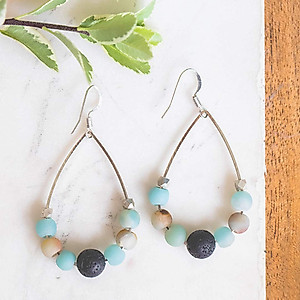 Subherban Essential Oil Earrings - MERMAID Aromatherapy Hoop Earrings with Lava Rock - Anti Stress & Anxiety Amazonite - Handmade Jewelry - Gifts for Women