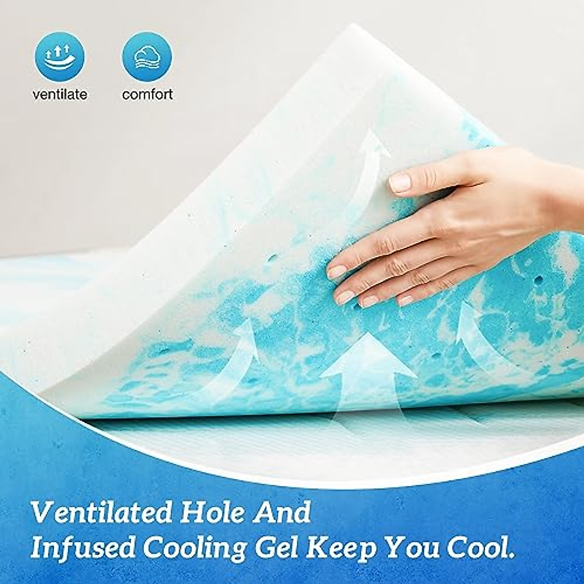 Air Mattress Full - 2 Inch Memory Foam Cooling Gel Swirl Infused Bed Topper for Back Pain, CertiPUR-US Certified
