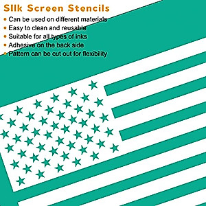 BOOLOOEN Silk Screen Stencils Self-Adhesive Mesh Transfer Stencil Reusable Washable Mesh Stencil for Wood Fabric DIY Home Decor 2pcs set 8.5x11inch (U.S. Flag)