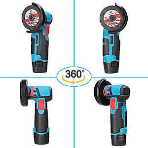 Weytoll Mini Angle Grinder, 19500rpm Electric Grinding Tool Mini Grinder Handheld Cutter,with 1pcs 12V 3900mAh Battery & 2pcs Discs for Cutting Polishing Ceramic Tile Wood Stone Steel