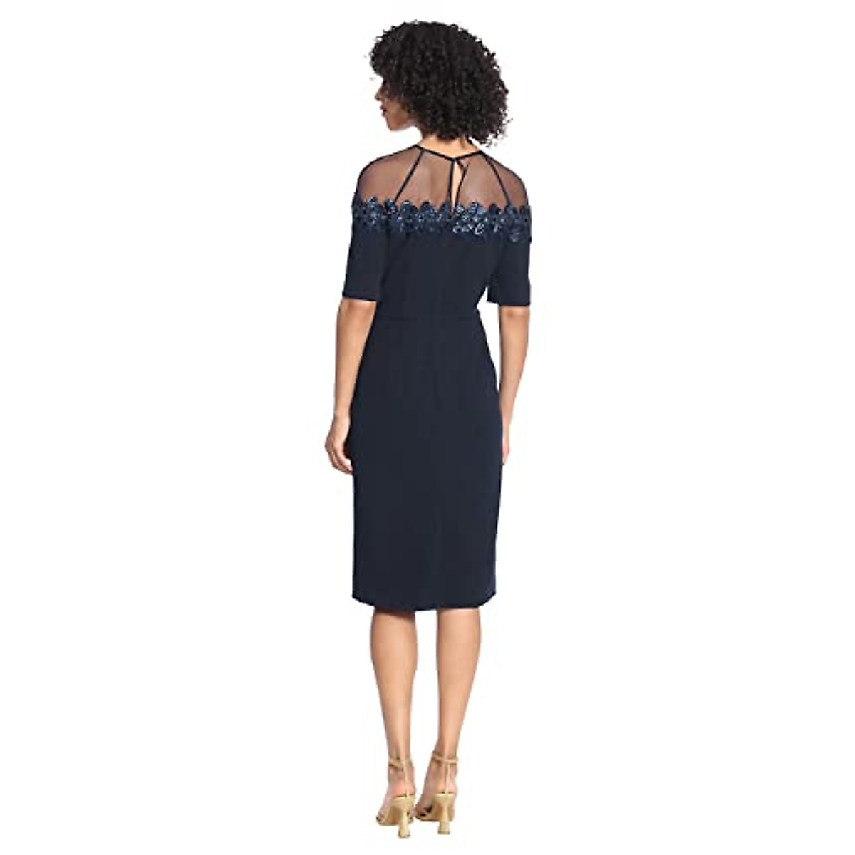 Maggy London Women's Mesh Yoke Pencil Skirt Dress with Applique Trim, Twilight Navy