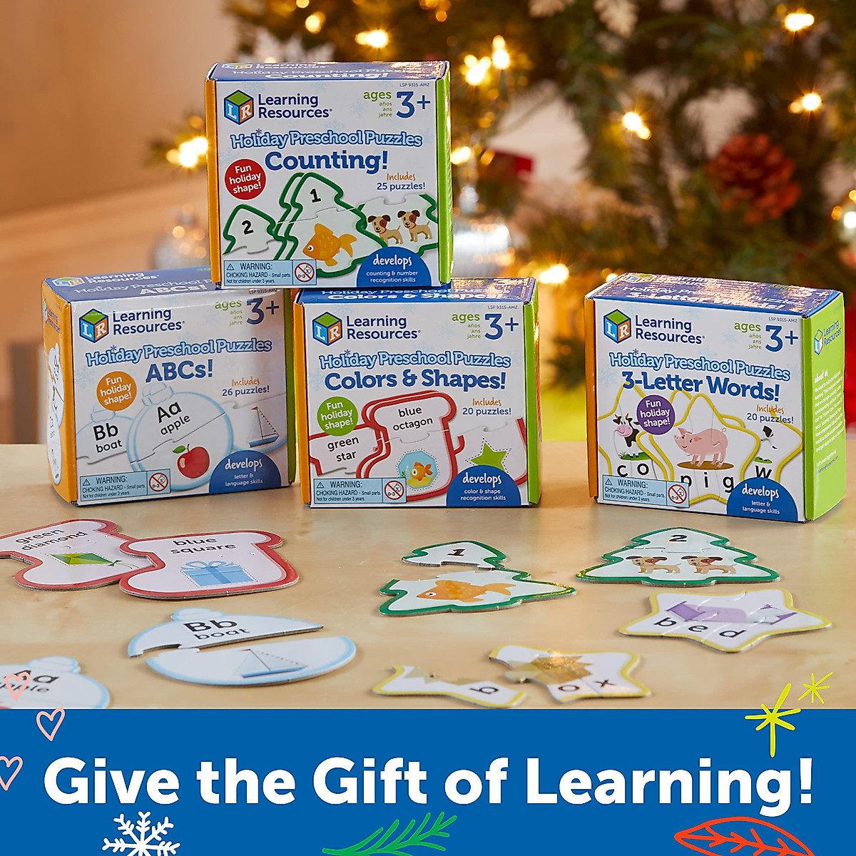 Learning Resources Holiday Preschool Puzzle Pack - Self-Correcting Puzzles, Christmas Preschool Toys, Educational Christmas Gifts , Christmas Gifts for Boys and Girls, Ages 3+