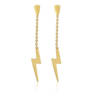 Edforce Stainless Steel Women's Lightning Bolt Dangle Earrings, 60mm/2.4in (Gold)