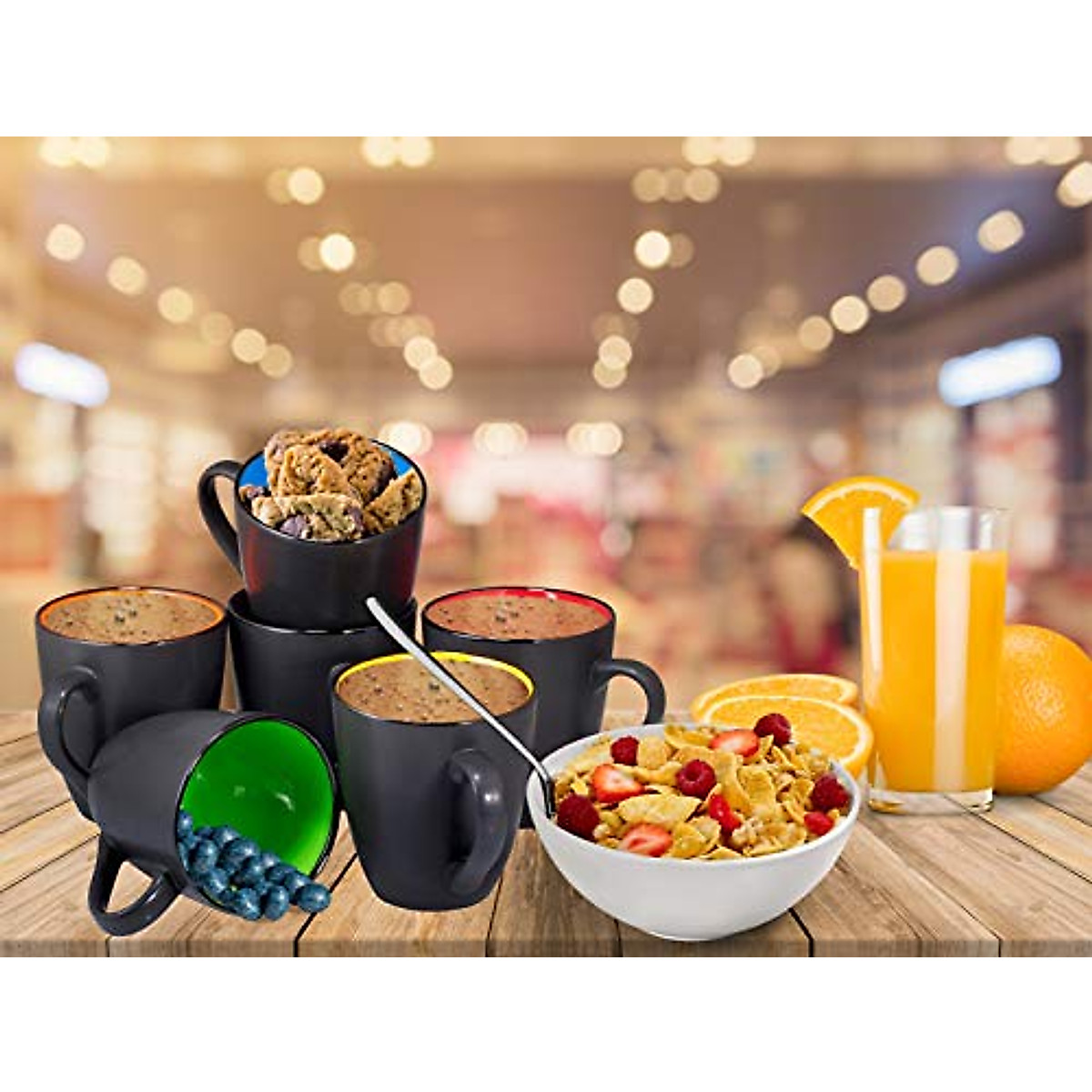 Bruntmor 16 Oz Black Coffee Mugs Set of 6, Large Size Ceramic espresso cups,Microwave safe Coffee Mugs For Your Christmas Gift, Black Coffee, Tea cups