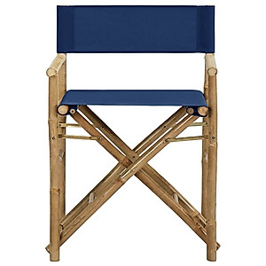 MNISDFL Folding Director's Chairs 2 pcs Blue Bamboo and Fabric, Patio Dining Chairs, Outdoor Patio Chairs Set for Garden, Balcony, or Poolside