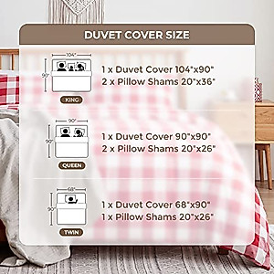 VEEYOO King Duvet Cover Cotton - 100% Washed Cotton Buffalo Plaid Duvet Cover Set with Zipper Closure, Extra Soft Breathable Comforter Cover (Red Buffalo Check)