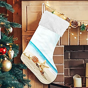 Kigai Christmas Stockings Summer Beach Landscape Large Candy Stockings Stuffers Kids Cute Xmas Sock Decorations 2PCS for Home Holiday Party 12" x18"