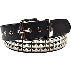 foolsGold 3 Row Pyramid Studded Stud Black Belt XL (40" - 44")