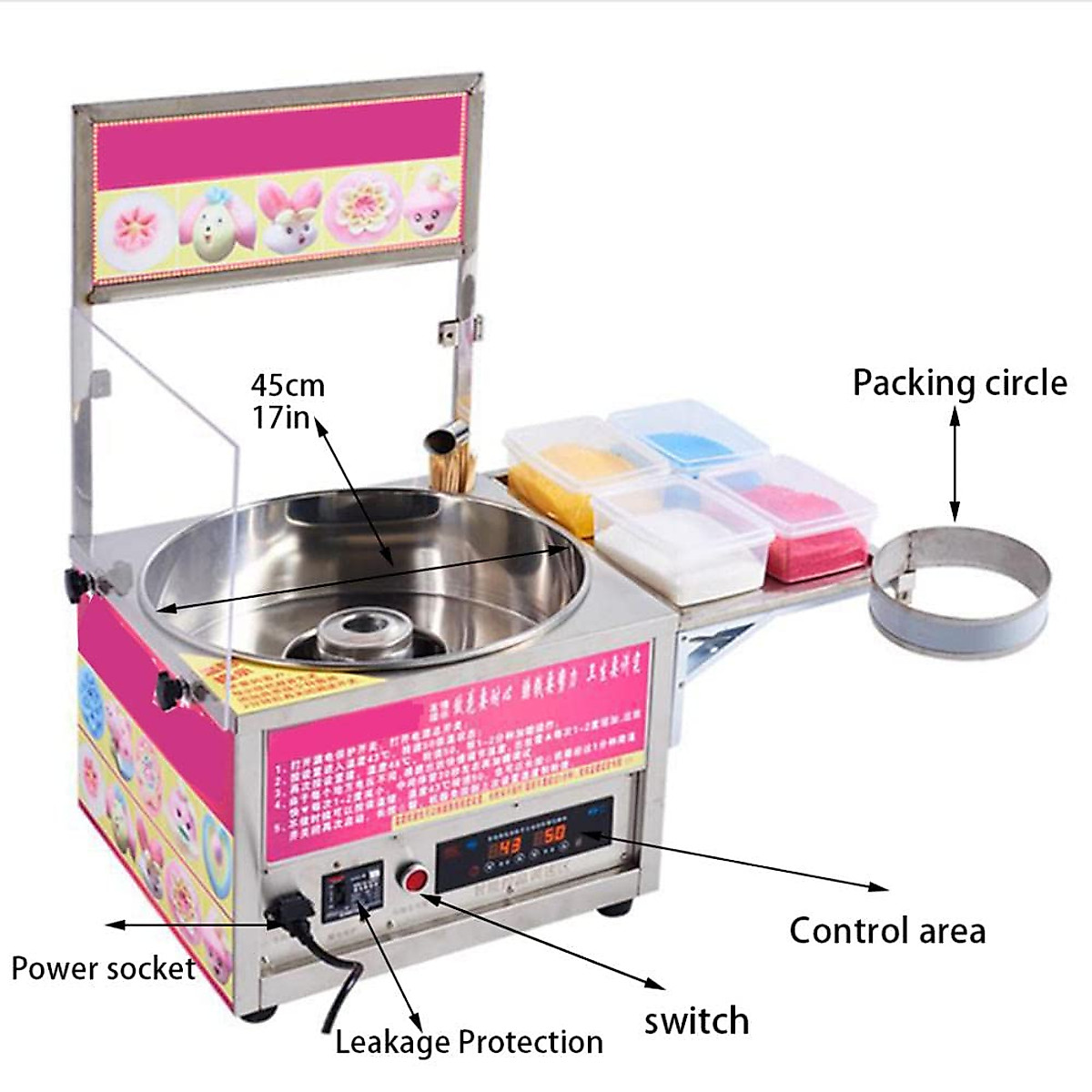 Candy Floss Maker Machine Commercial, Cotton Candy Maker Floss Machine Cart 1350W, Temperature and Speed Control, Tabletop Commercial Cotton Candy Sugar Maker