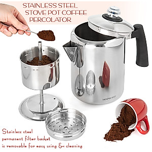 Mixpresso Stainless Steel Stovetop Coffee Percolator, Percolator Coffee Pot, Excellent For Camping Coffee Pot, 5-8 Cup Coffee Maker, Stainless Steel Coffee Percolator