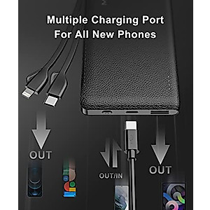 Portable Phone Charger Power Bank 10000mAh Built in Cables Slim Battery Pack USB C Fast Charging External Backup Battery Compact Travel Charger With Cords for iPhone 14/13/12/11/XS/XR/8/7/6,Samsung
