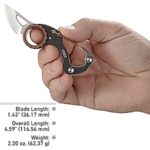 CRKT Compano EDC Pocket Knife: Compact Everyday Carry, Slip Joint, Black Stonewash Satin Blade, Stainless Steel Handle with Bronze Accents, Carabiner 9082