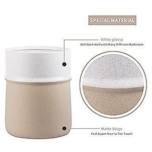 Decorative Round Small Trash Can Wastebasket, Garbage Container Bin for Bathrooms, Powder Rooms, Kitchens, Home Offices - Sand Glaze Non-Slip Design,Beige