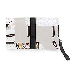 White Llama And Cactus Baby Changing Pad, Portable Diaper Changing Pad, Diaper Bag Mat, Foldable Travel Changing Station | Stroller Strap,Side Pocket For Wipes Diaper| For Infants & Newborn