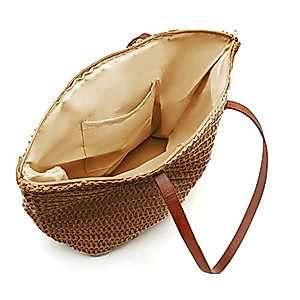 Crbeqabe Straw Beach Tote Bag for Women Large Woven Shoulder Handbag Straw Bag for Summer Beach Vocation