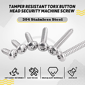 Hilitchi 210 Pcs #10 Stainless Steel Button Head Torx Sheet Metal Screws Silver Security Anti-Theft Tamper Proof Screws Assortment Kit with Screwdriver Bit T25 (#10 x 1/2" ~ #10 x 1-1/2")