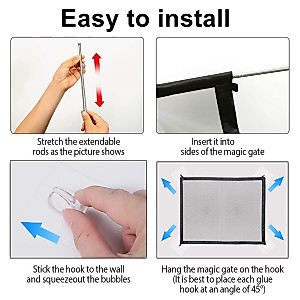 Wide Gate Magic Gate for Dogs, Indoor Outdoor Retractable Large Dog Gate, Extra Wide Expandable Folding Mesh Pet Gate for Stairs,Doors Safety Mesh Dog Gate Adjustable 3 Sizes(82.6"/47.2"/35.4"x28.2")