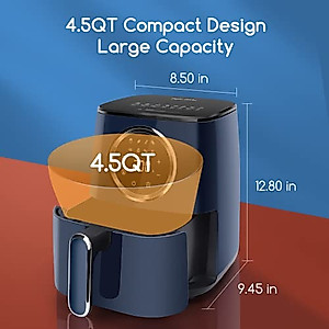 Taylor Swoden 8-in-1 Air Fryer, 4.5 Quart Electric Hot Air Fryer with Digital Touch Screen, Nonstick Basket Oilless Cooker, Timer & Temperature Control Airfryer, Auto Shut-Off, 1400W, Blue