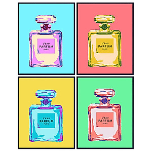 Glam Wall Decor Fashion Wall Art Poster Set - Perfume Bottle Pop art - Home Decor, decoration Prints for Bathroom, Living room, Bedroom - Luxury Gift for Women, Design Couture Fashionista, Teens