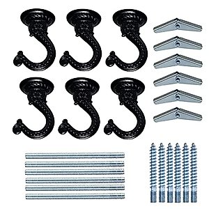 GDQLCNXB 6 Sets 55mm/2.17" Ceiling Metal Ceiling Hooks, Heavy Duty Swag Ceiling Hooks with Hardware for Hanging Plants/Chandeliers/Wind Chimes/Ornament (Black Color)