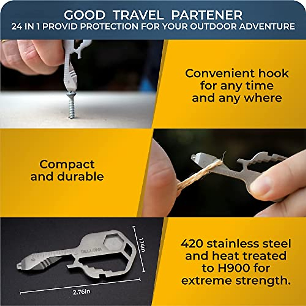 DELLONA Super Socket Stainless Steel Multitool Key 3-pcs, Dad Birthday Gifts For Men, Universal Socket Tool to Unscrew Any Bolt, Ruler, Bike Spoke Key Cool Gifts For Dad/ Fathers Who Wants Nothing
