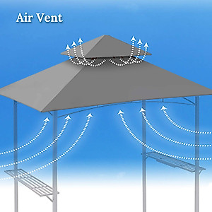 YardGrow 5x8FT BBQ Grill Gazebo Replacement Canopy Roof Double Tiered Outdoor Grill Shelter Canopy Top (Grey)