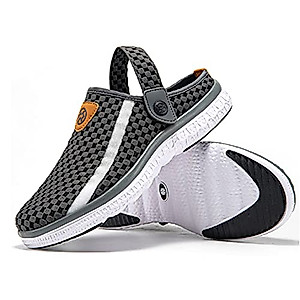 Clogs for Men Garden Shoes Women House Slippers Summer Walking Sandals Slip On Home House Shoes Arch Support Breathable Indoor Outdoor Mules Deep Grey, 8.5 Women/7 Men, Lable Size 39