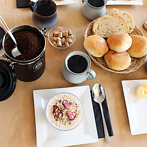 Barvivo Coffee Canister for Ground Coffee & Coffee Beans - Airtight Coffee Container with CO2-Release Valve, Date Tracker & Measuring Scoop - Coffee Accessories Ideal as Valentines Day Gifts - Black