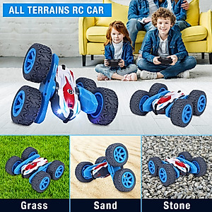 Acekid Remote Control Car for Kids, 2.4 GHz 4WD RC Stunt Car with LED Lights, Double Sided 360 Degree Flips RC Cars Toy for Boys Girls, Birthday Gift for Kids