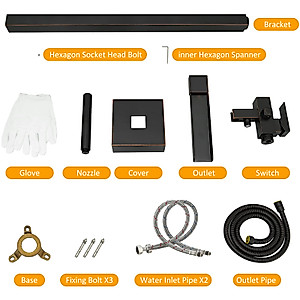 BESy Freestanding Bathtub Faucet Waterfall Tub Filler Oil Rubbed Bronze Floor Mount Brass Single Handle Bathroom Tub Faucets with 2 Function Hand Shower Wand