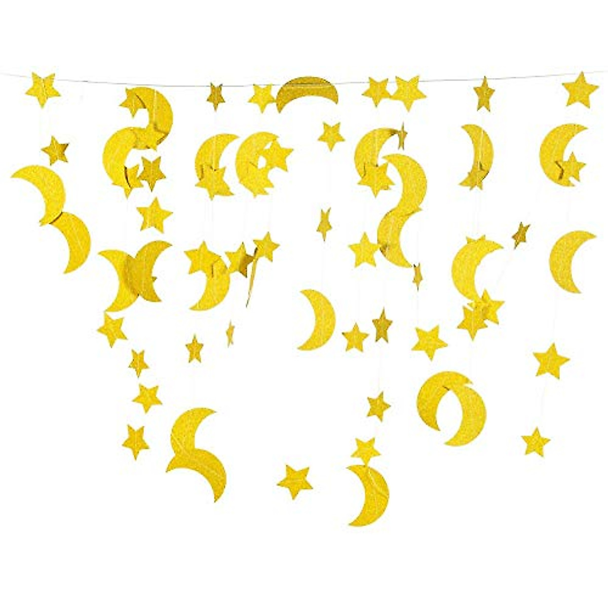 50ft Glitter Moon & Stars Garlands, 6 Pack Gold Double-Side Crescent and Twinkle Stars Paper Hanging Decorations for Birthday Party Baby Shower Engagement Wedding for Nursery Kids Room Home Bedroom