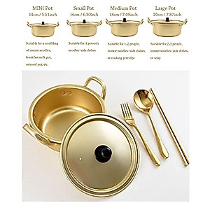 Alunsito Ramen Noodles Pot, Korean Noodle Ramen Pot, Aluminum Pot, Yellow Aluminum Stockpot, Instant Noodles Pot (20cm / 7.87in Pot)