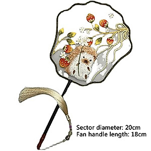 PHONME Chinese Embroidered Hand Fan Folding Hand Fan Antique Fan Summer Female Round Fan Hanfu Cheongsam Costume Accessories Vintage Style