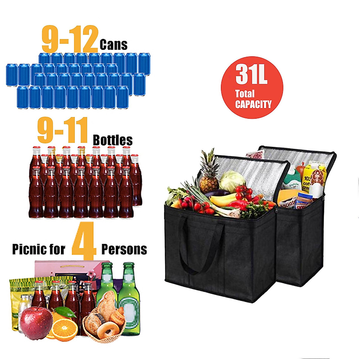 WHZHAOCAI 1 Pack X-Large Insulated Bag 30L,Pizza Delivery Bags，Cooler Bags Insulated for Travel Pizza Bag Food Delivery Bag, Insulated Reusable Grocery Bags Warm Cooler Bags,for Food & Grocery Hold