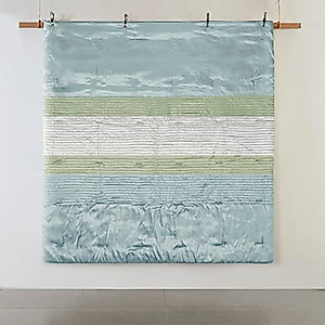 Madison Park Amherst Faux Silk Comforter Set-Casual Contemporary Design All Season Down Alternative Bedding, Matching Shams, Bedskirt, Decorative Pillows, Queen(90"x90"), Green, 7 Piece (MP10-846)