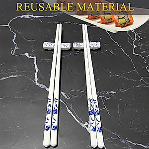 Chopstick Rest 5 Pairs Porcelain Chopsticks Holder For Countertop,Cute Chopstick Stand(Blue sunflower)