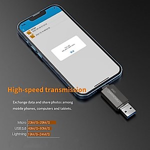 [Apple MFi Certified] 128G Lightning to USB3.0 Flash Drive Memory Stick,Phone Storage Memory Thumb Drives for iPhone/iPad/iPod Backup Memory Stick,Micro Android Phone,PC/TV/Projector (128GB)