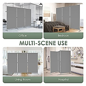 RANTILA 3 Panel Room Divider, 6 Ft Tall Folding Privacy Screen Freestanding Room Partition Wall Dividers, 102''W x 20''D x 71''H, Grey