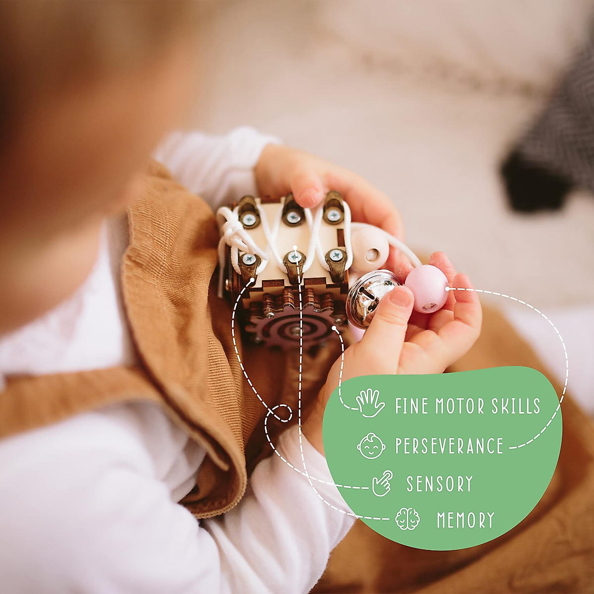 BrainUpToys Busy Activity Cube for Travel Toddlers Kids Children Baby - Busy Board – Wooden Sorter Toy - Montessori Toy - Learn to tie Shoes, Lacing - Developmental Toy - Learning Basic Life Skills